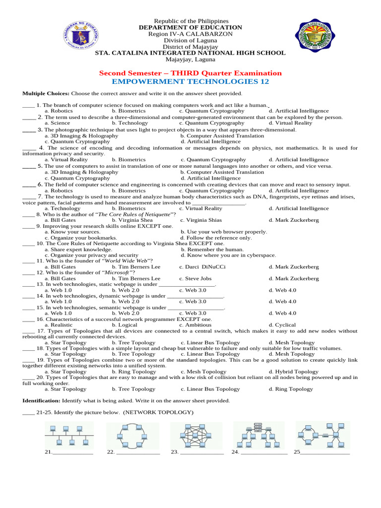 1st Quarter Examination ETech12 | PDF
