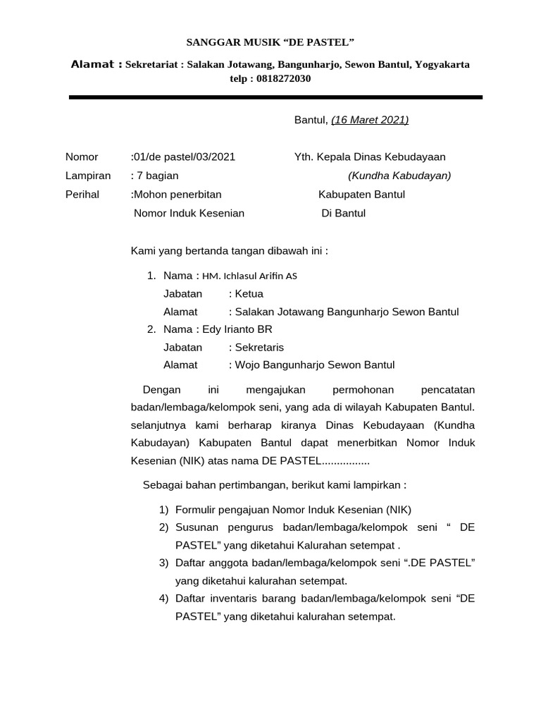 CONTOH PROPOSAL PENGAJUAN NIK 2021 | PDF