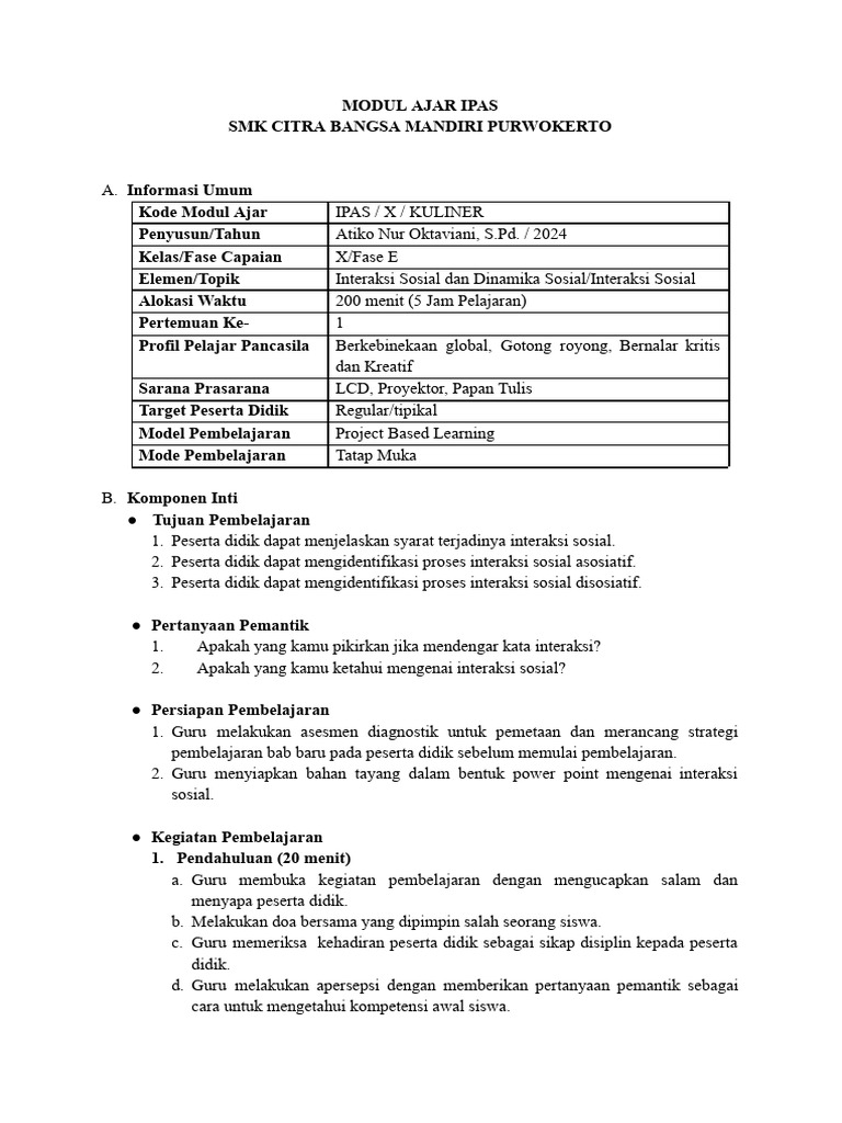 Bab 6 Modul Ajar Interaksi Sosial Dan Dinamika Sosial | PDF
