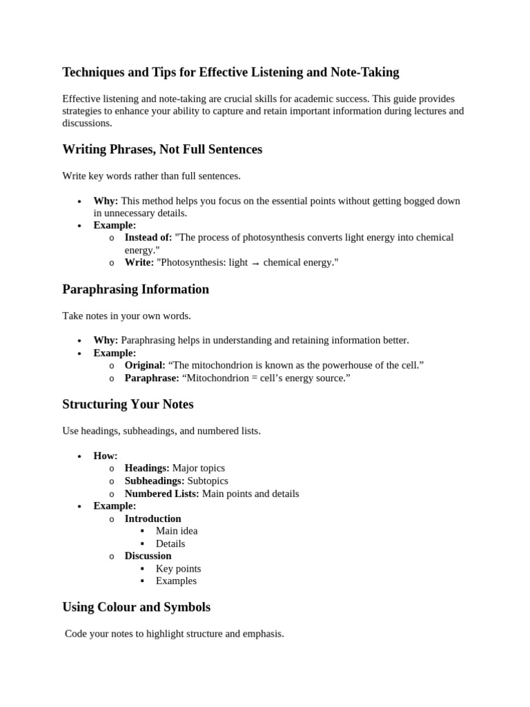 Effective Listening & Note-Taking Tips | PDF | Information | Foreign ...