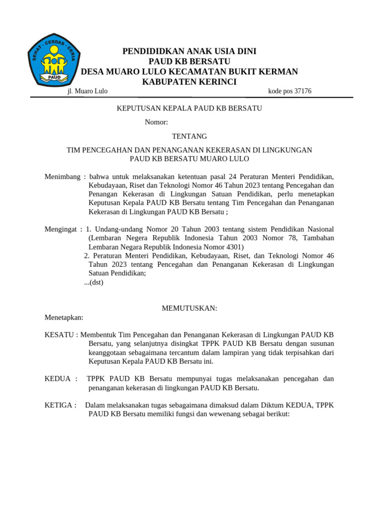 SK TPPK PAUD KB Bersatu | PDF