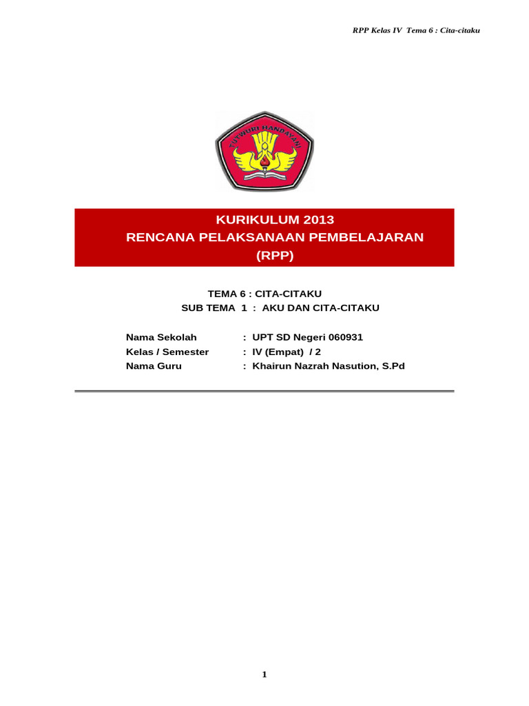 RPP Tema 6. Cita-Citaku | PDF