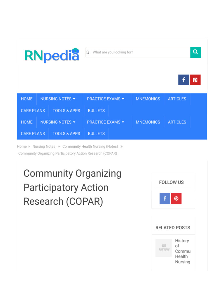 Community Organizing Participatory Action Research (COPAR) - RNpedia | PDF