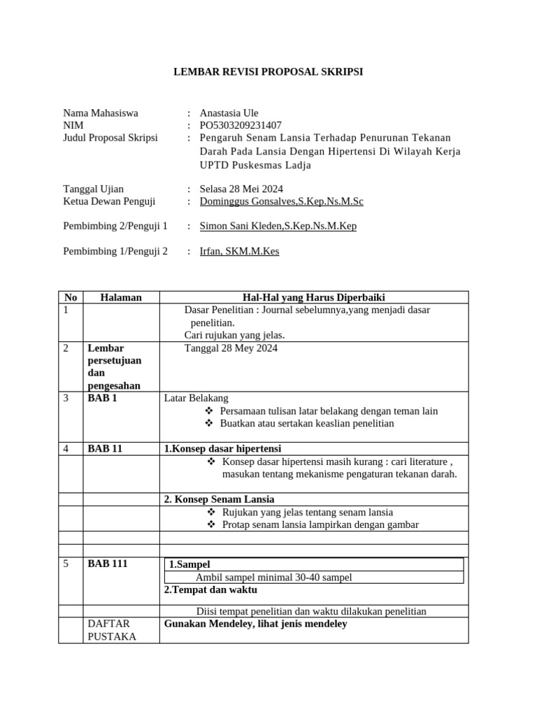 LEMBAR REVISI PROPOSAL SKRIPSI Anastasia Ule | PDF
