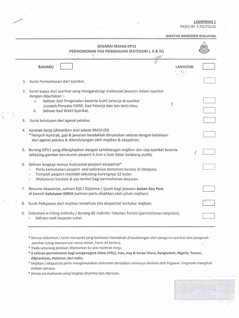 Principal Checklist For Work Permit | PDF
