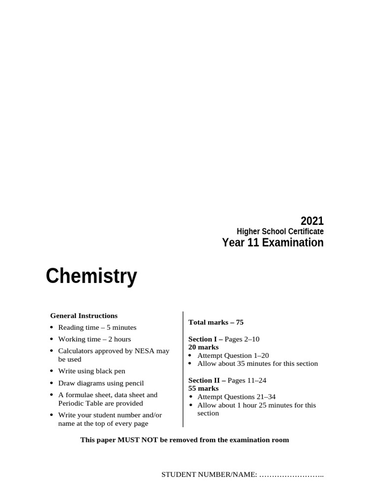 2021 Chemistry Year 11 | PDF