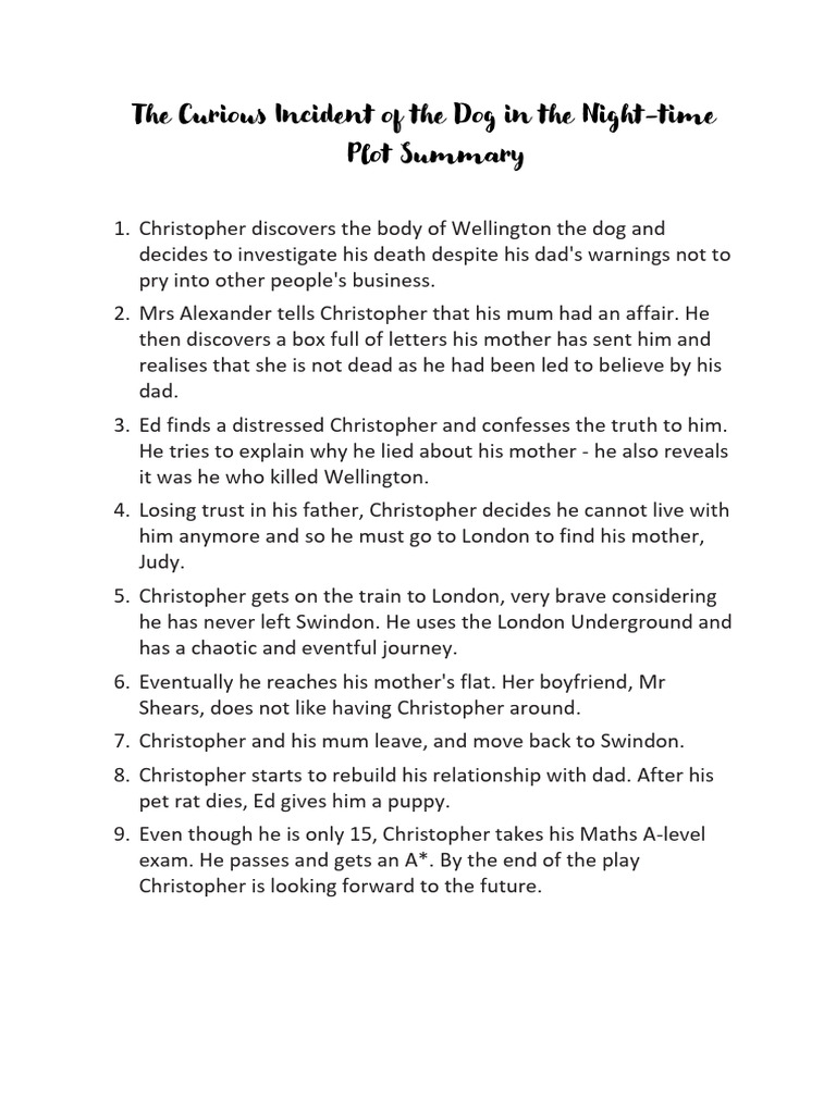 Lesson 1 - The Curious Incident of The Dog in The Night Plot Summary | PDF