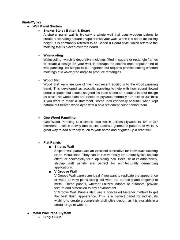 Wall Panel Types | PDF