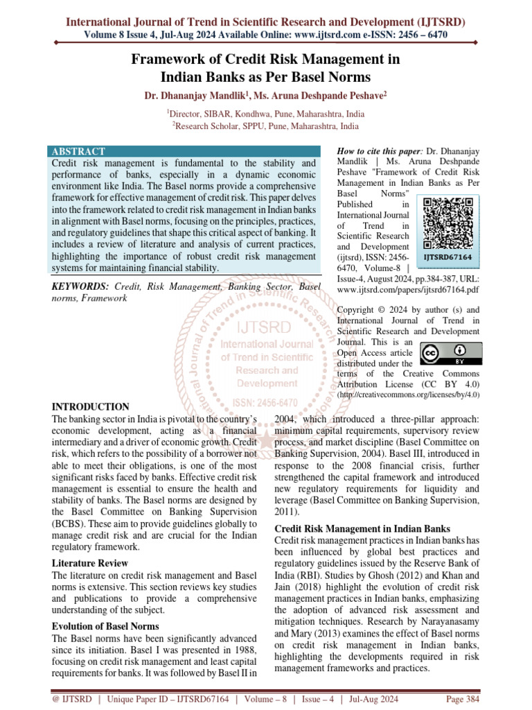 Framework of Credit Risk Management in Indian Banks As Per Basel Norms ...