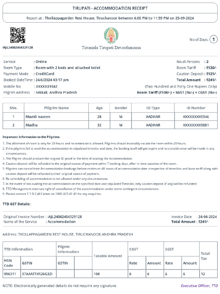 Accommodation Receipt | PDF