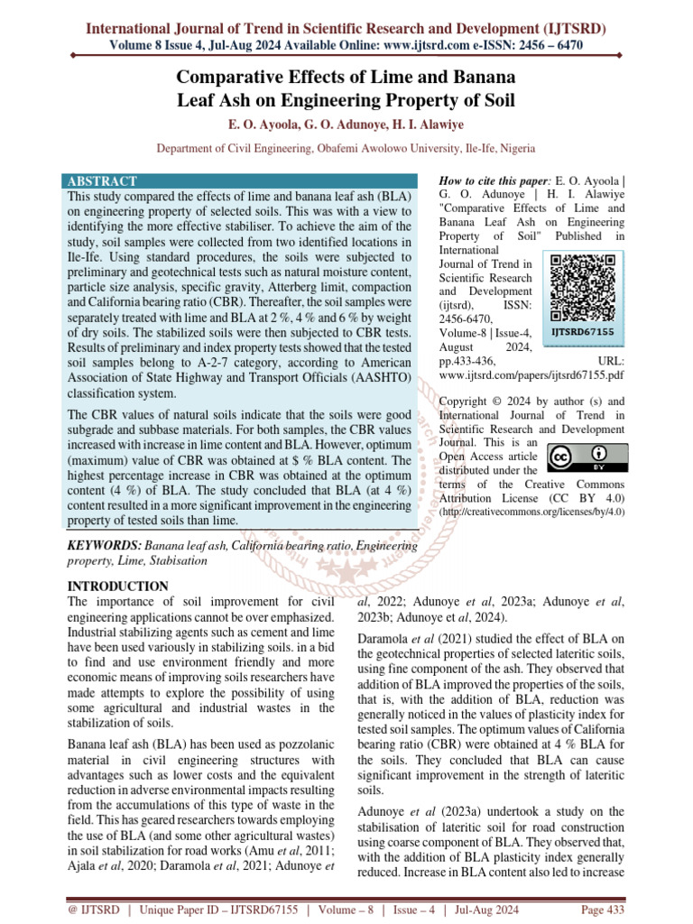 Comparative Effects of Lime and Banana Leaf Ash on Engineering Property of Soil | PDF | Soil ...