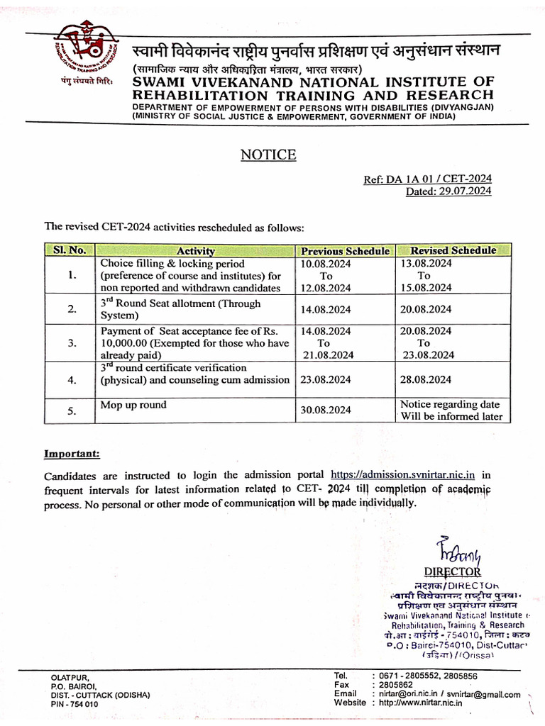 Revised Dates of CET - 2024 | PDF