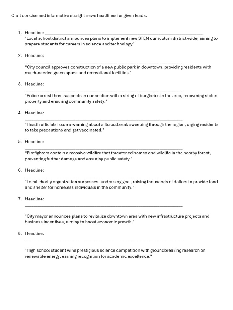 Headline Writing Activity | PDF