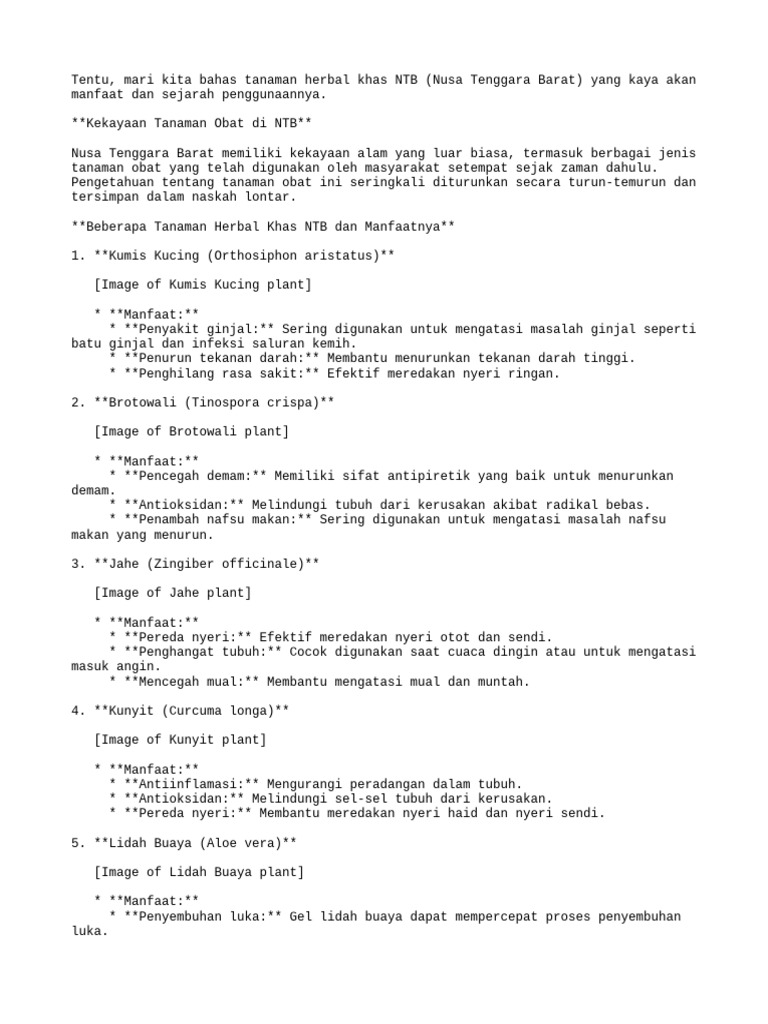 Tanaman Herbal NTB | PDF