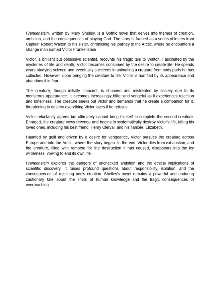 Frankenstein Summary | PDF
