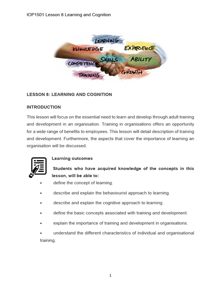Lesson 8 Study Guide Learning and Cognition - 2024 | PDF