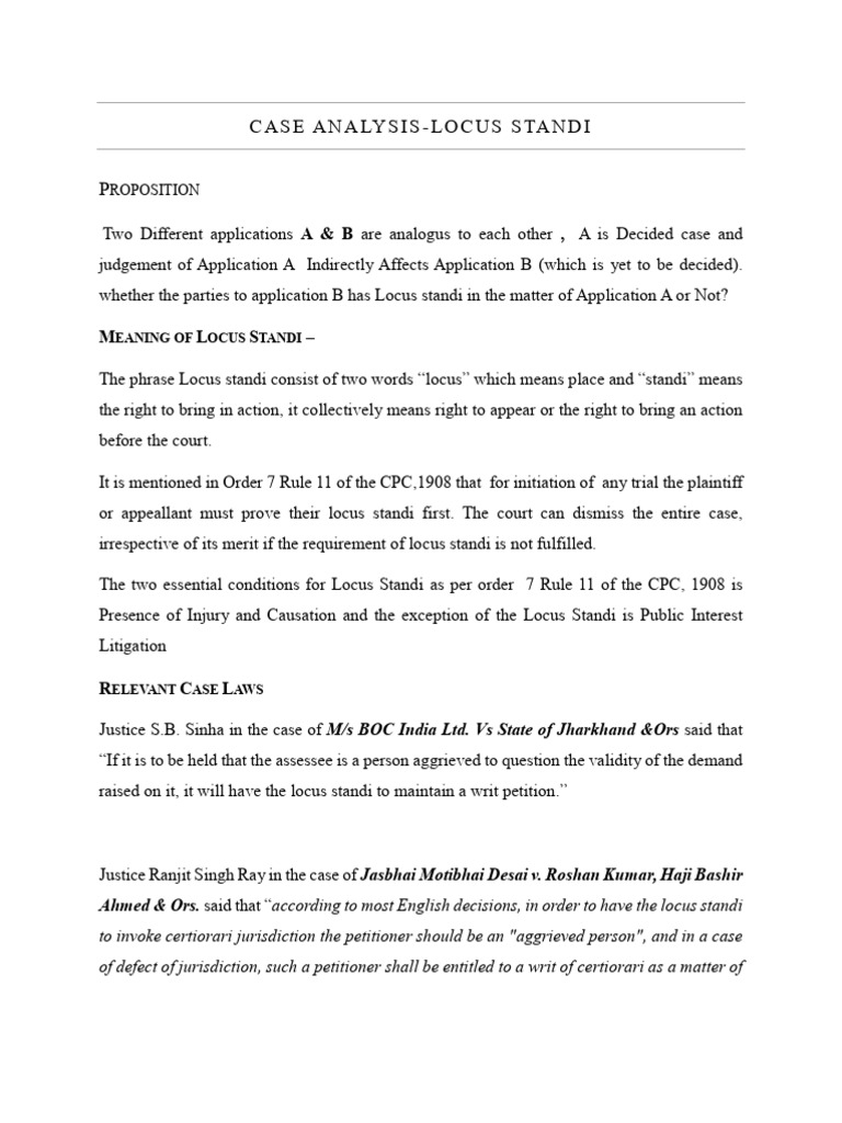 Case Analysis - Locus Standi | PDF