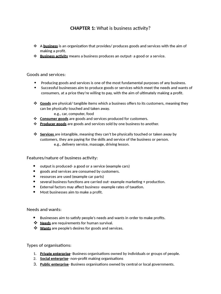 Unit 1 Revision | PDF