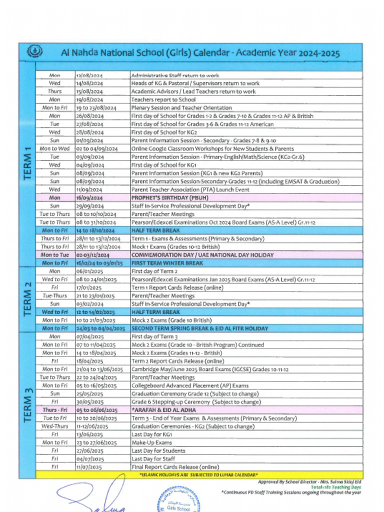 ANNGS.Internal Calendar AY 2024-2025 | PDF