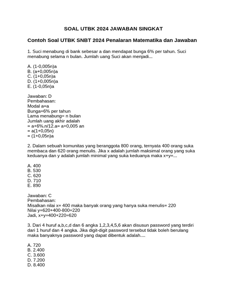 Soal Mat Utbk Dan Isian Singkat 2024 | PDF