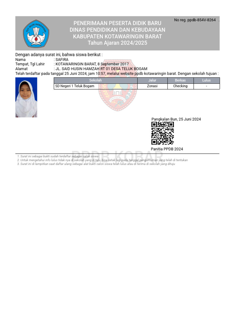 bukti ppdb SAFIRA | PDF