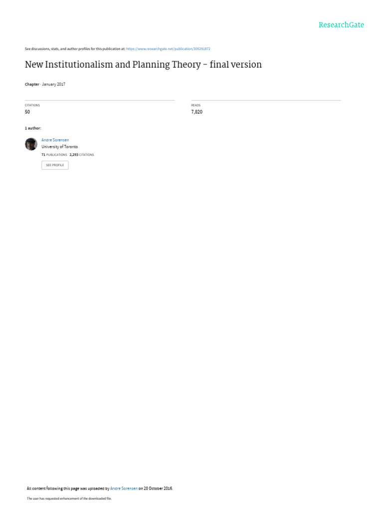 New Institutionalism and Planning Theory | PDF