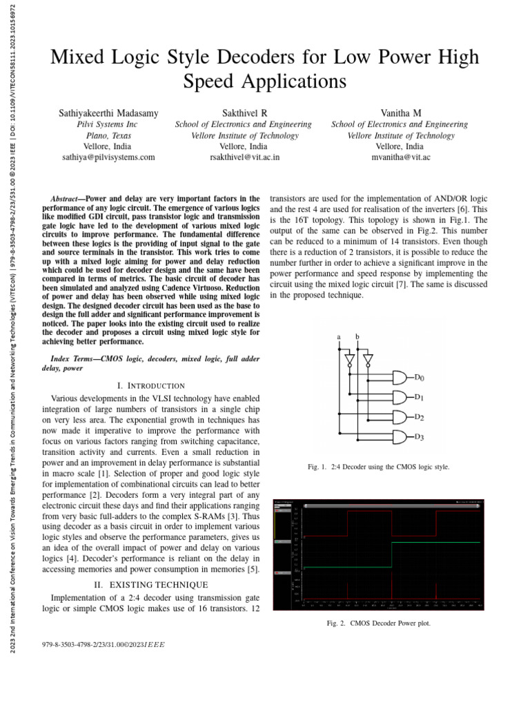 Mixed Logic Style Decoders For Low Power High Speed Applications | PDF