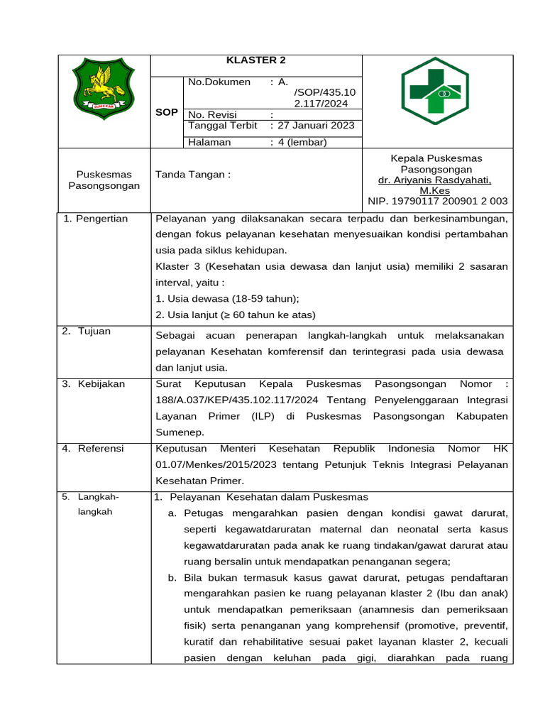 SOP KLASTER 2 2024 | PDF