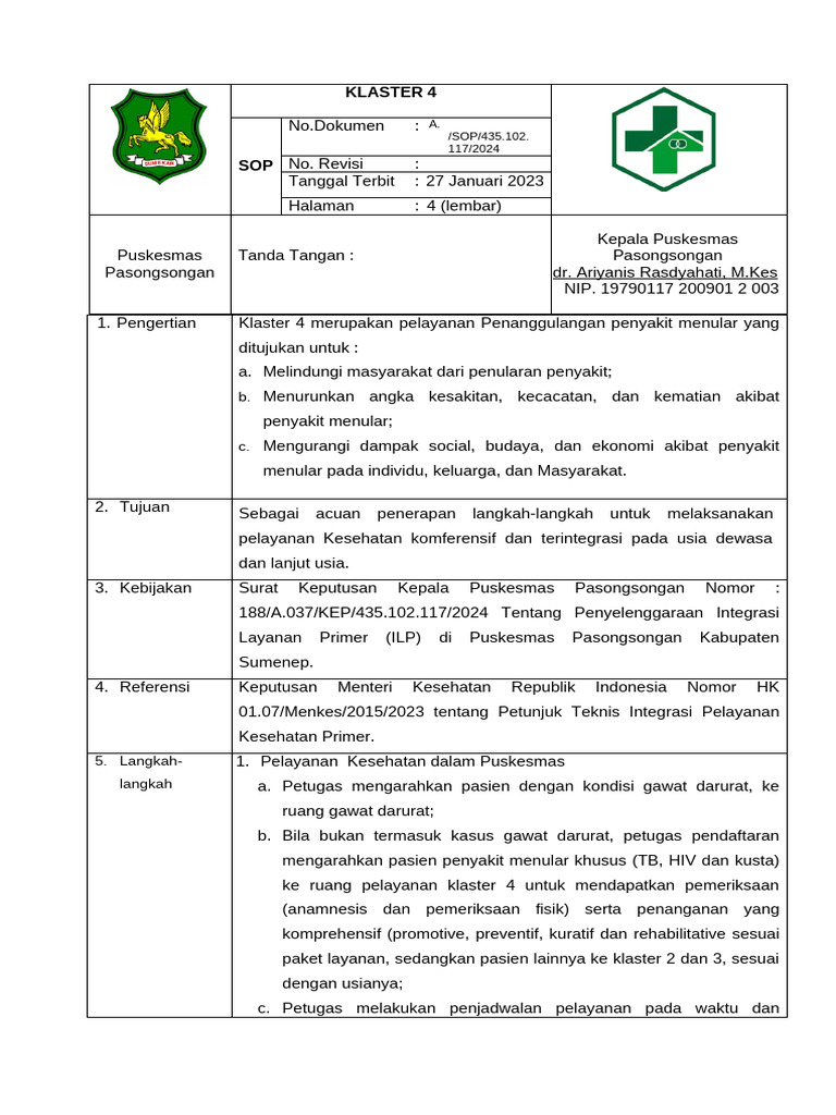 Sop Klaster 4 2024 | PDF