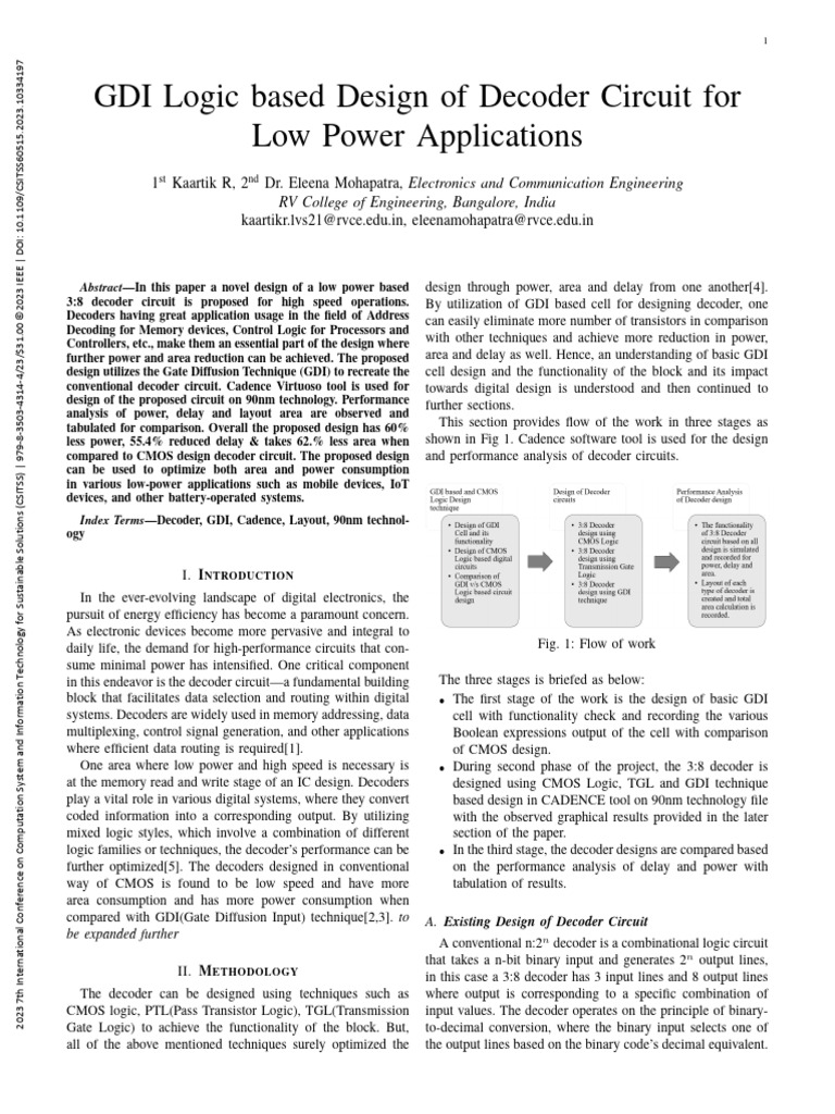 GDI Logic Based Design of Decoder Circuit For Low Power Applications | PDF
