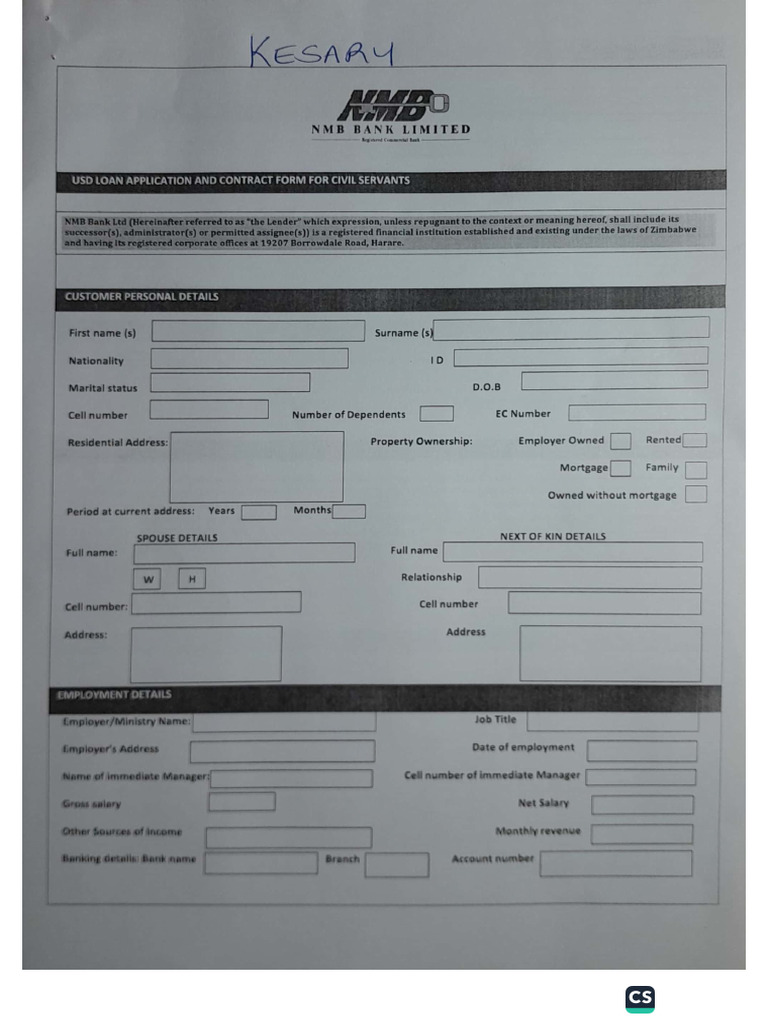 NMB Loan Application Form | PDF