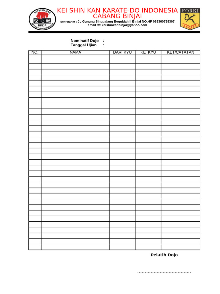 Format Rekap Dojo Yang Ujian | PDF