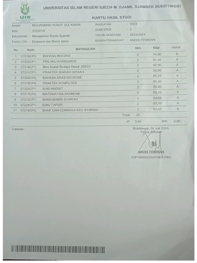 PDF Khs Semester Terakhir | PDF