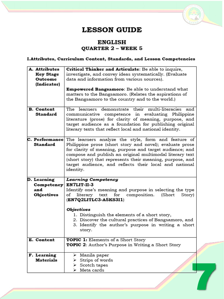 Matatag English 7 Q2 M1 | PDF | Muhammad | Curriculum