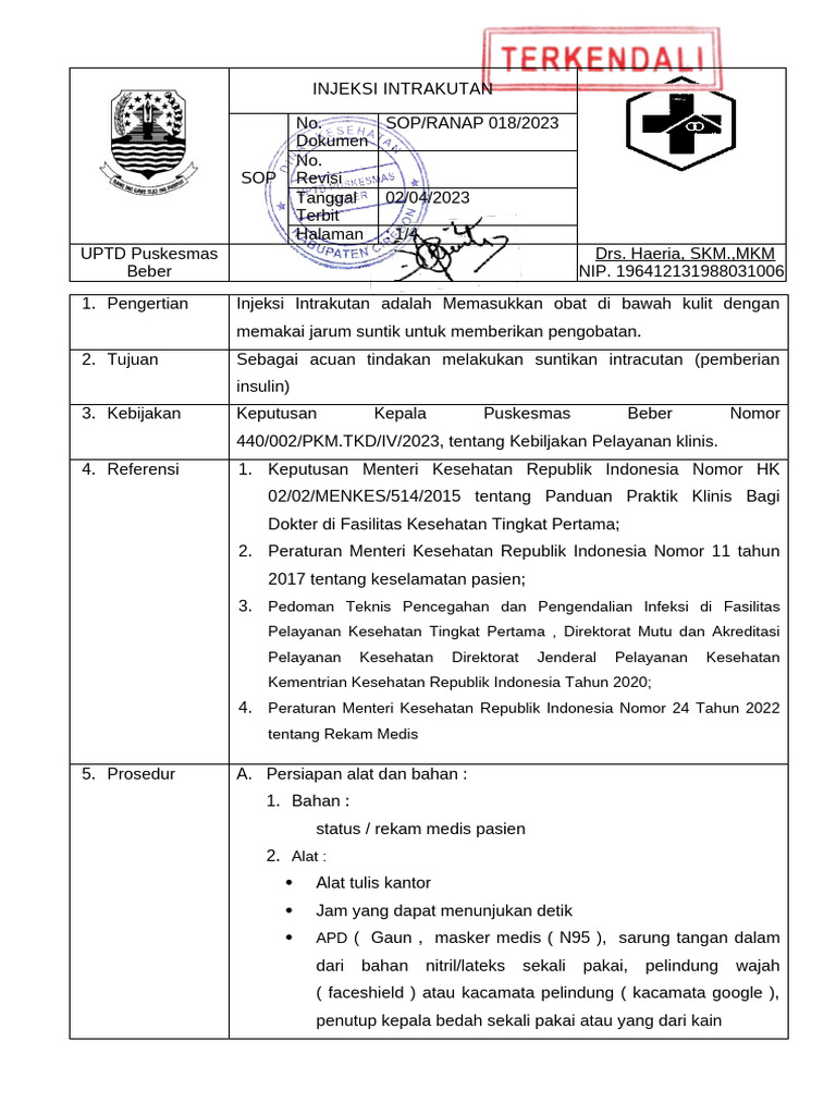 Sop Injeksi Intrakutan | PDF