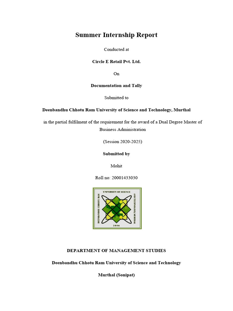 Summer Internship Report | PDF