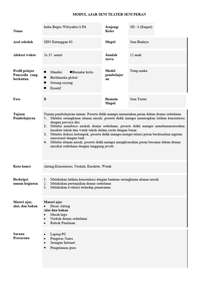 Modul Ajar Seni Teater - Mengidentifikasi Dan Memainkan Seni Peran ...