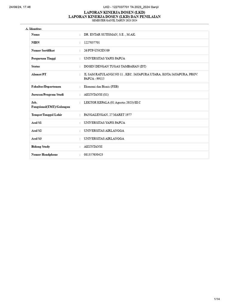 Entar Sutisman-LKD - 1227037701 TA 2023 - 2024 Ganjil | PDF