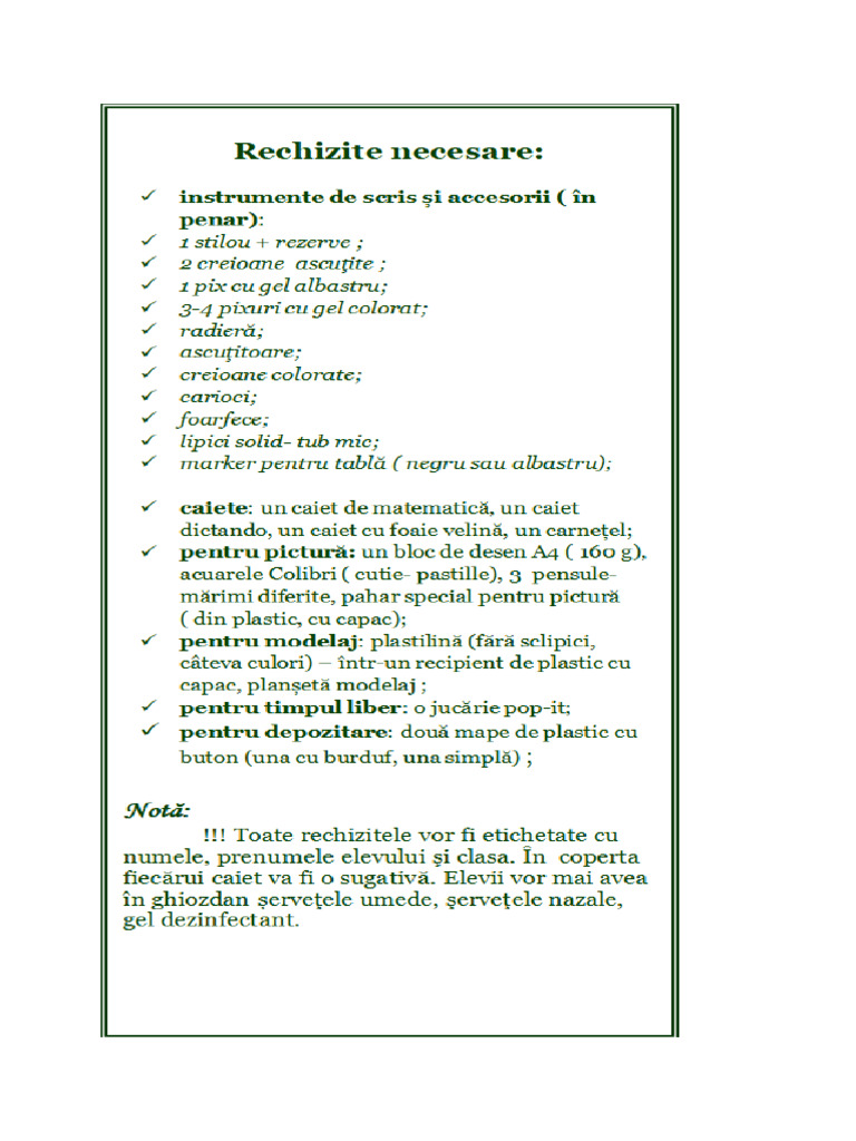 Lista Rechizite | PDF