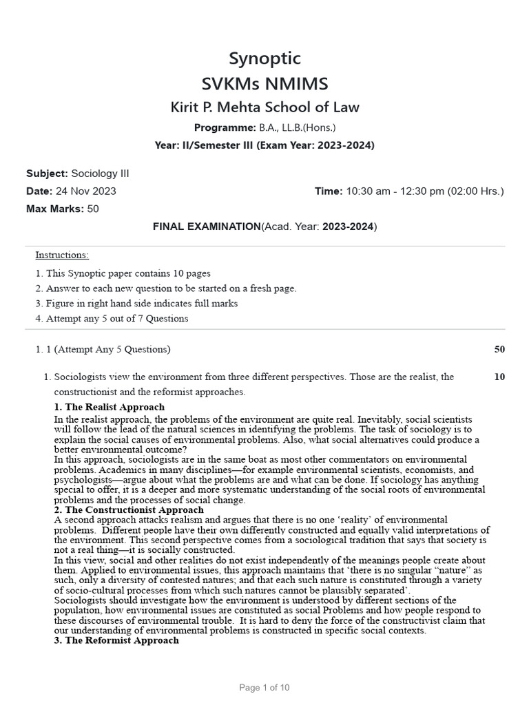 Sociology Synoptic XQsh4xLHjr | PDF