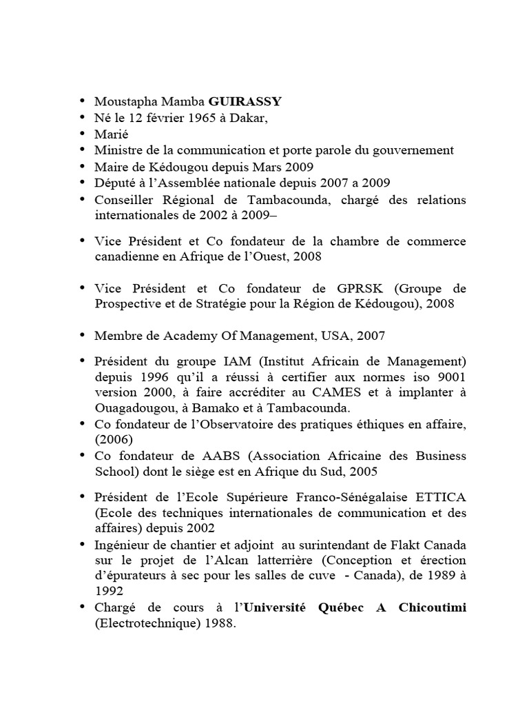 CV Moustapha Mamba Guirassy 18oct11 FR | PDF