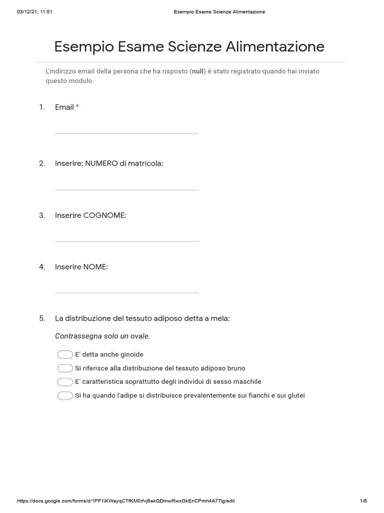 Esempio Esame Alimentazione | PDF
