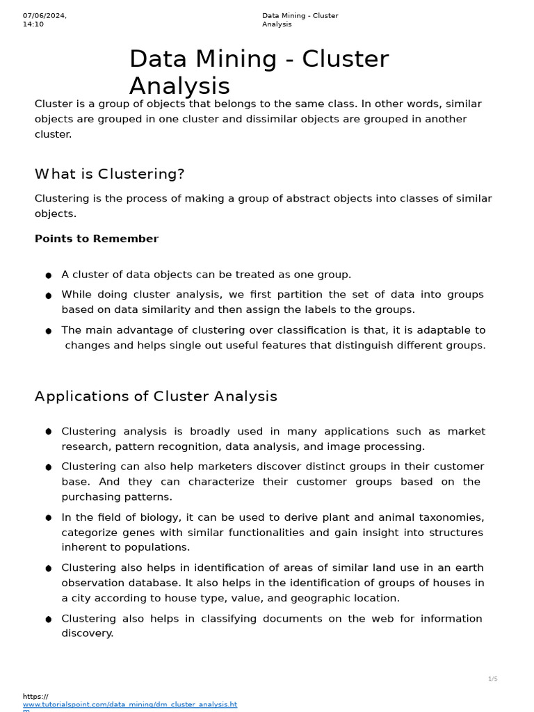 Data Mining - Cluster Analysis | PDF