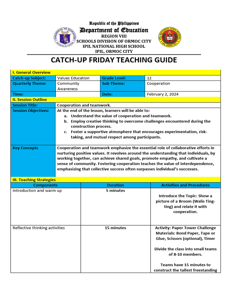 Session Guide Values Education | PDF | Cooperation | Behavior Modification