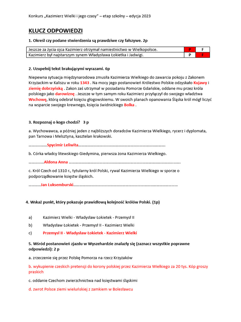 KW - Klucz Odpowiedzi-1 | PDF