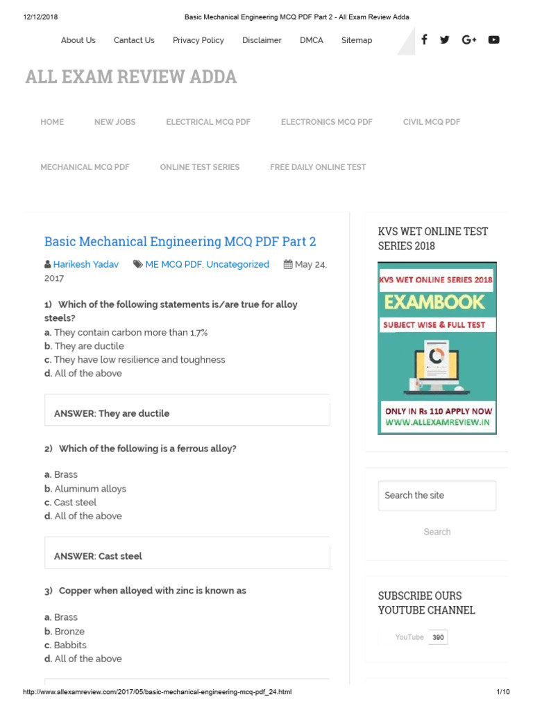 Basic Mechanical Engineering Mcqs Pdf Pdf Temperature Heat
