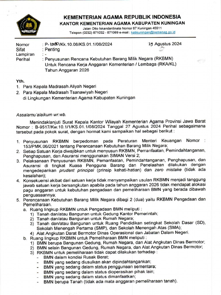Surat Penyusunan RKBMN 2026 | PDF Surat Penyusunan RKBMN 2026 | PDF