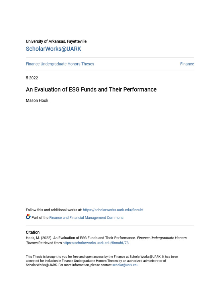 An Evaluation of ESG Funds and Their Performance | PDF