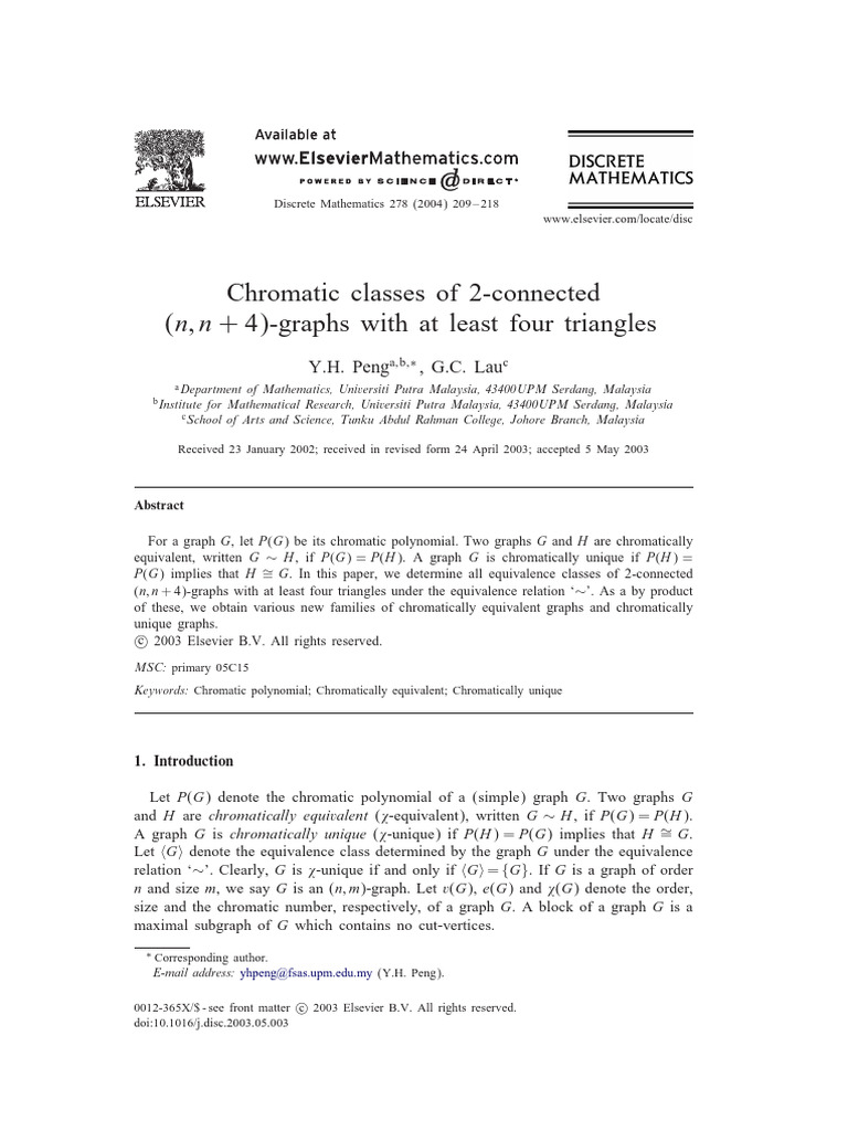 Chromatic Classes of 2 Connected N N 4 Graphs With at - 2004 - Discrete Mathe | PDF ...