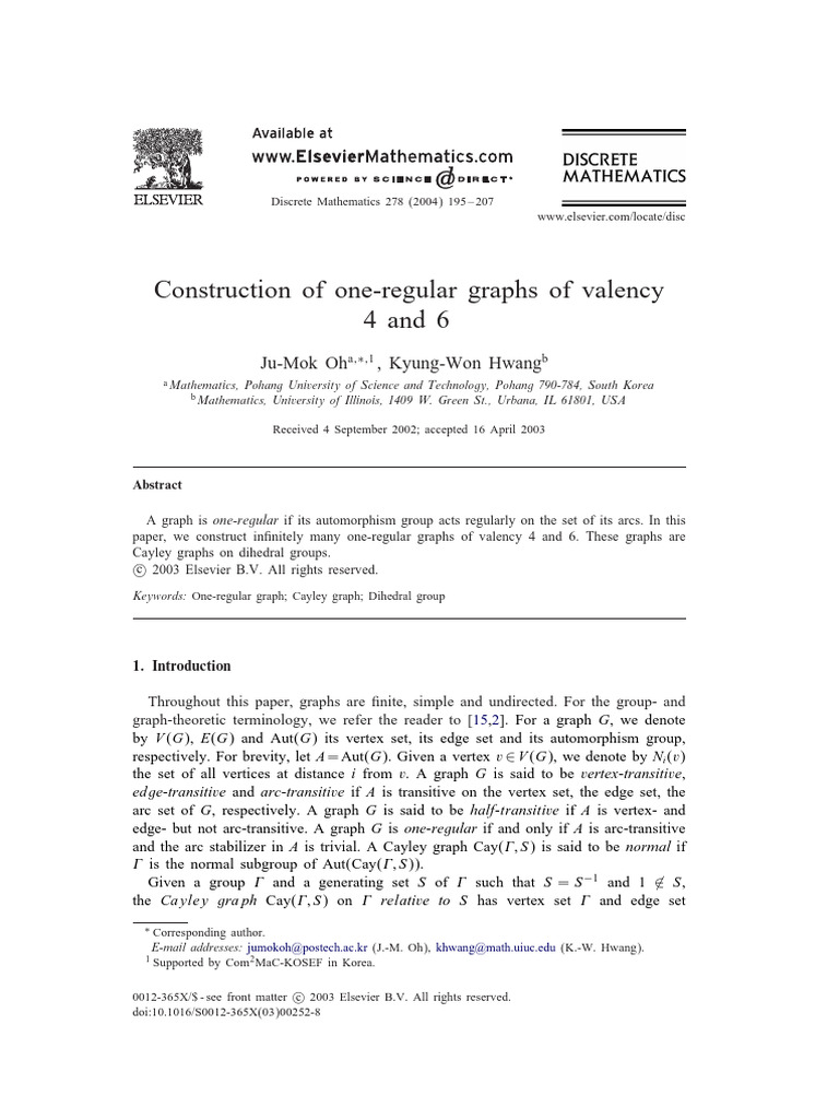 Construction of One Regular Graphs of Valency 4 and - 2004 - Discrete Mathematic | PDF | Vertex ...